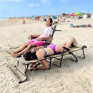 EasyGo Product FFLIP Patio Chaise Lounger Chair Face & Arm Holes 4 Legs Support Textilene Material 6 Position Reclining Head Rest Pillow Beach or Home Use-PATENTS Pending, 1 Pack, Deluxe Tan