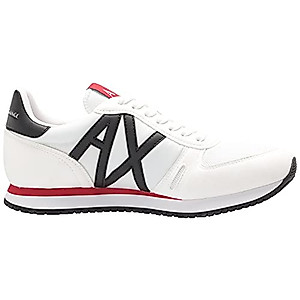 A|X Armani Exchange Men's Lace Up Logo Sneaker, Optical White + Black, 11