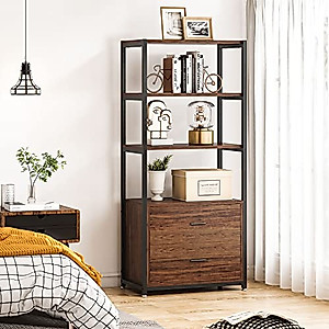 Tribesigns Bookcase, 4-Tier Rustic Bookshelf with 2 Drawers, Etagere Standard Book Shelves Display Shelf for Home Office