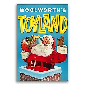 Magnet 1950s Woolworth's Toyland! Vintage Christmas Santa Claus Ad Magnet Vinyl Magnetic Sheet for Lockers, Cars, Signs, Refrigerator 5"