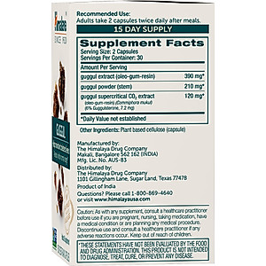 Himalaya Guggul, Cholesterol Supplement for Healthy LDL, HDL, and Triglyceride Levels, 750 mg, 60 Vegetarian Capsules, 1 Month Supply, 2 Pack