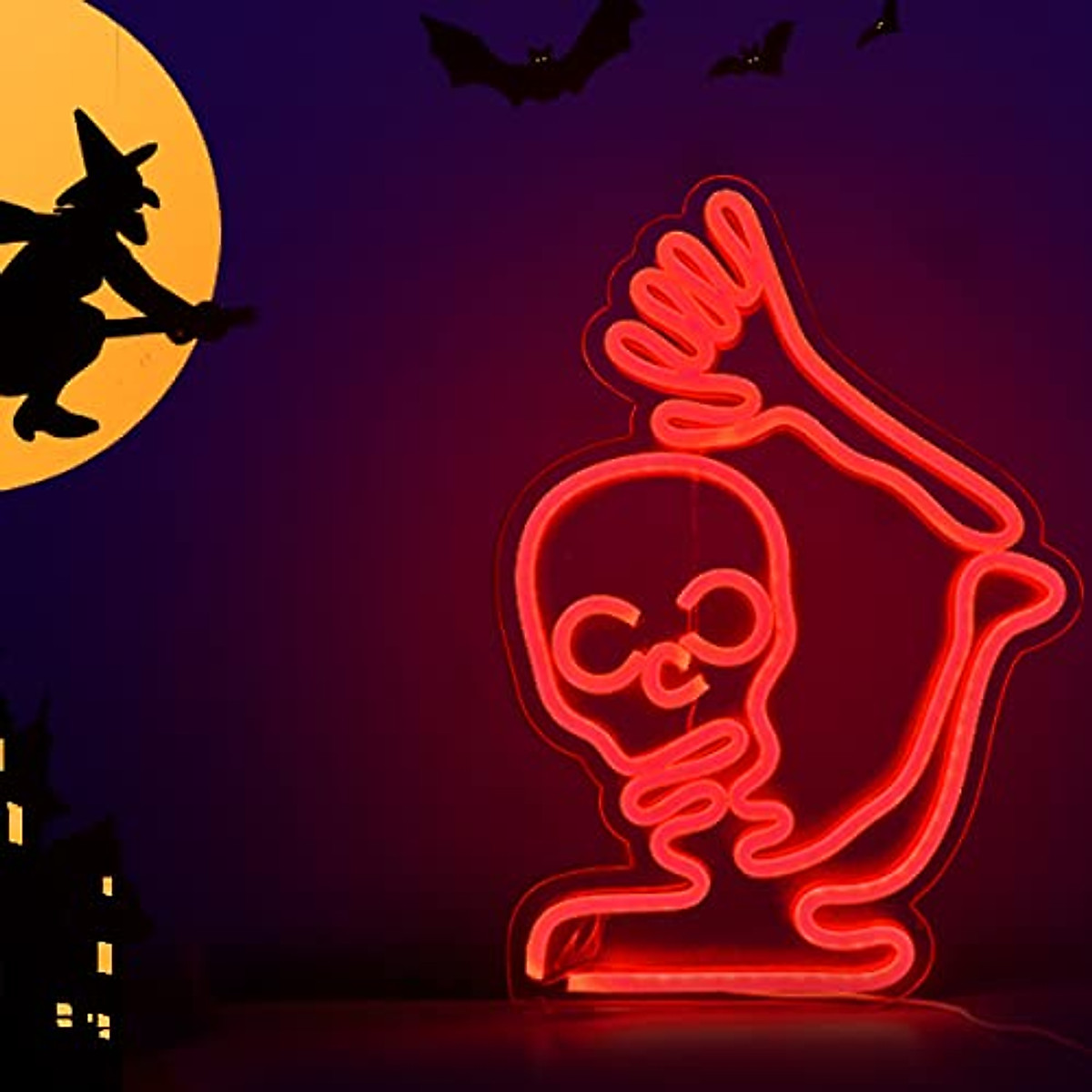 Halloween Skull Neon Sign 16 x12" - Red Beautiful Handmade Halloween Skeleton Led Signs For Room Wall Decor,Cool Led Signs for Halloween Party,Halloween Decorations,Room Windows Décor (Skull)…