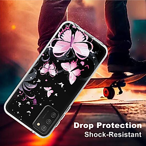 RYUITHDJP Galaxy A03S/A03 Case 6.5" with Glitter Bling Pink Butterfly Theme Design, for Samsung A03s Case Clear Stylish Transparent Durable Cover