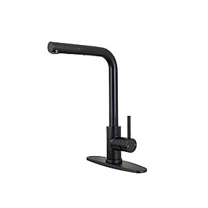 TRYWELL Kitchen Faucets with Pull Down Sprayer Stainless Steel Kitchen Sink Single Handle Utility Modern Black Kitchen Faucet and Deck Plate for Kitchen Bar Camper RV E-64-BK