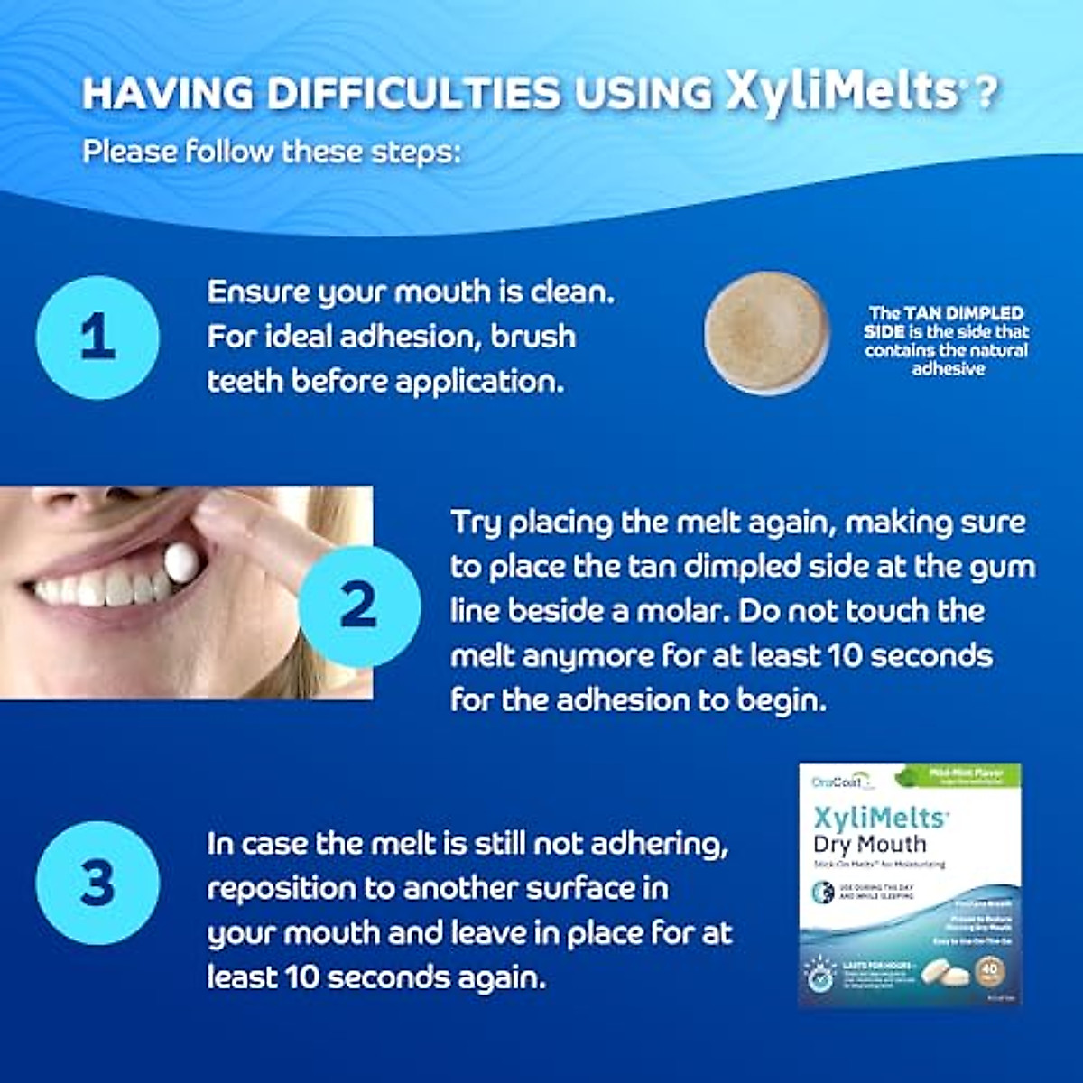 Oracoat Xylimelts for Dry Mouth Relief, Mild Mint (Pack of 3), 40 Count