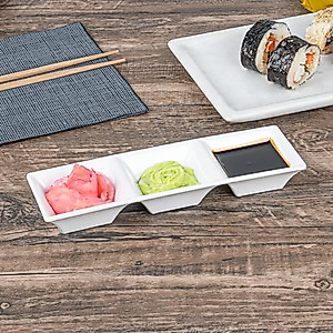 Restaurantware Voga 5 Ounce Divided Serving Dishes 10 Square Condiment Serving Dishes - Serve Appetizers Snacks Dips Or Dressings For Parties Or Events White Melamine 3 Compartment Dishes