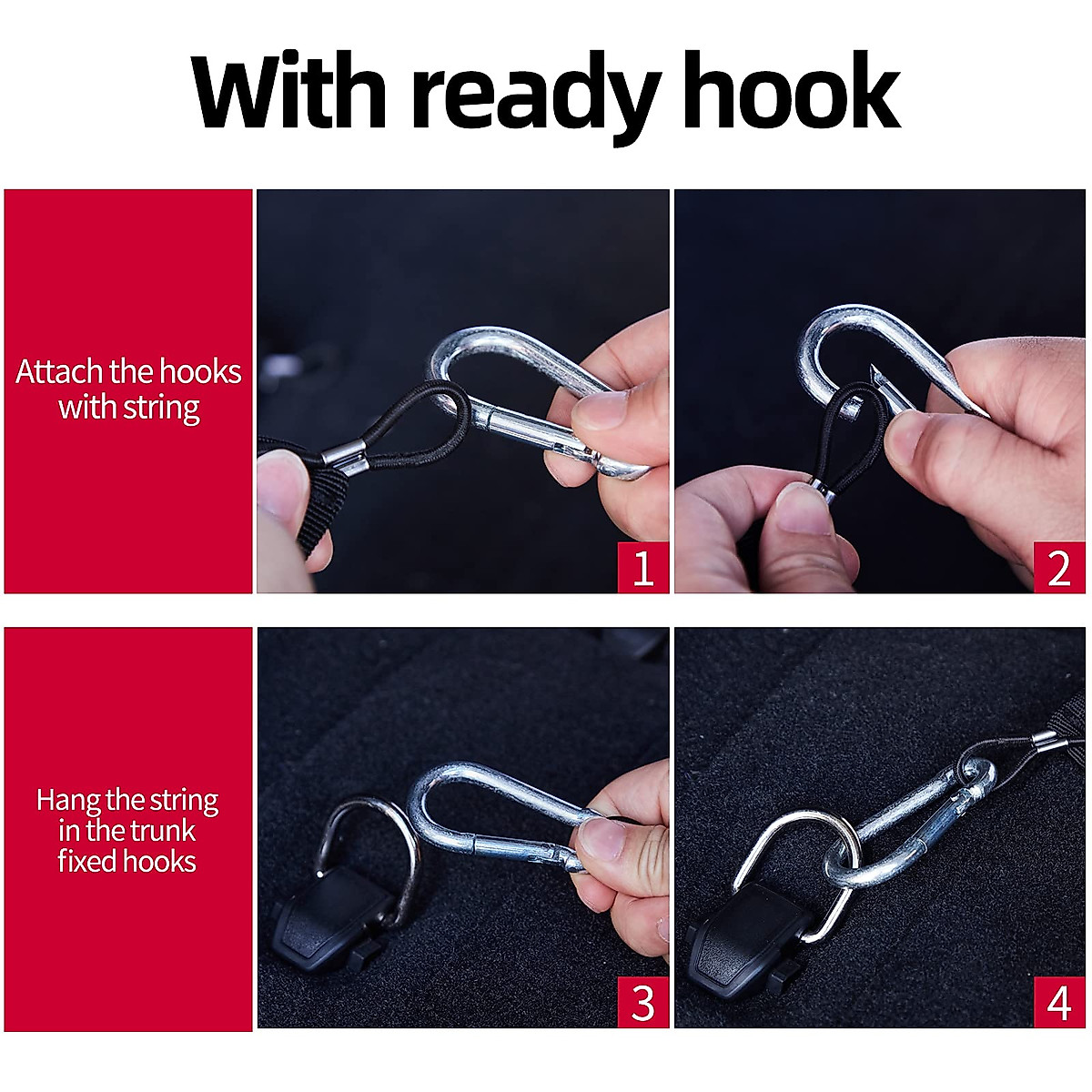 BDFHYK 3 Pocket Cargo Net Trunk Bed Organizer, Black Mesh Storage Net with 4 Metal Hooks, Heavy Duty Cargo Net for SUV, Cars, Pickup Truck Bed, 47.2 x 12 x 11 inches