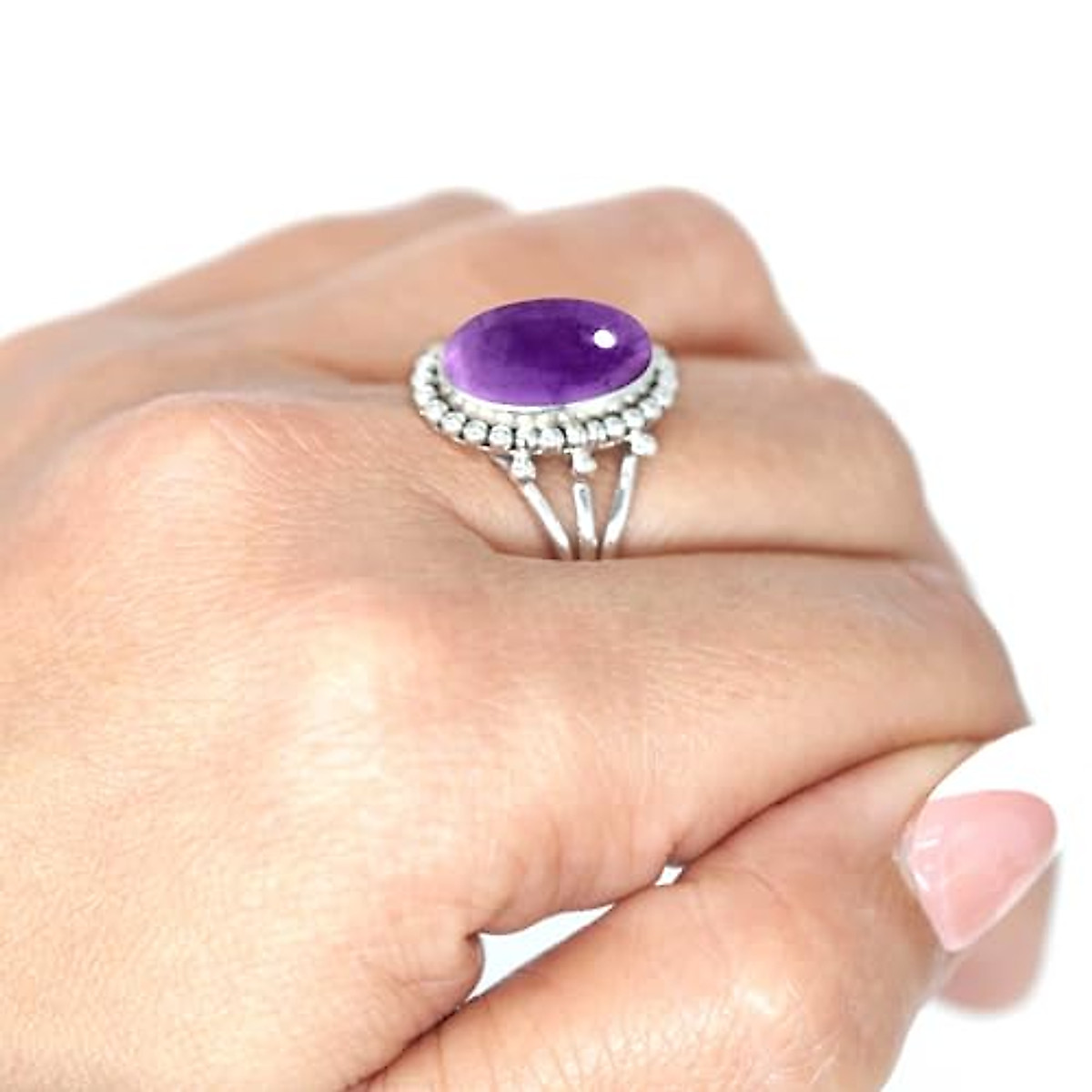 JEWELOPORIUM 925 Sterling Silver Ring for Women Purple Real Amethyst Gemstone Fashion Silver Ring Size 8.5 Christmas - Gift Boho Jewelry