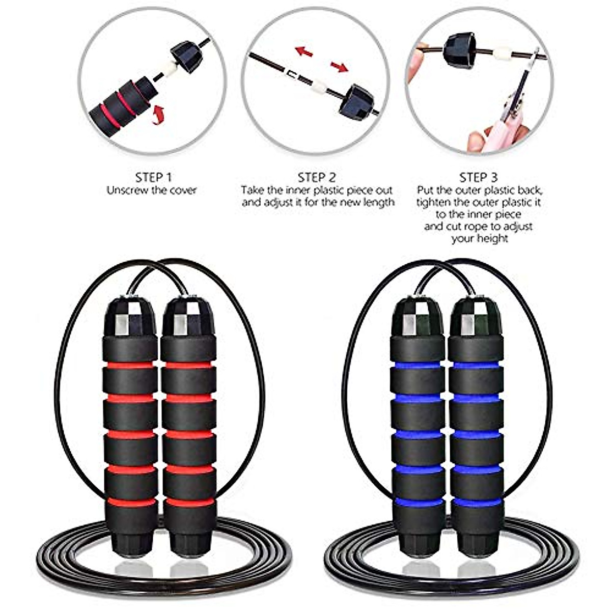 Redify 2 Pack Adjustable Jump Rope for Workout, Fitness Jump Rope for Men Women and Kids, Speed Jumping Rope for Exercise