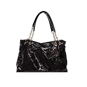FENICAL Tote Purse Sequin Handbag Zipper Shoulder Bag Glitter Top-handle Bag for Women Ladies Girls - Black