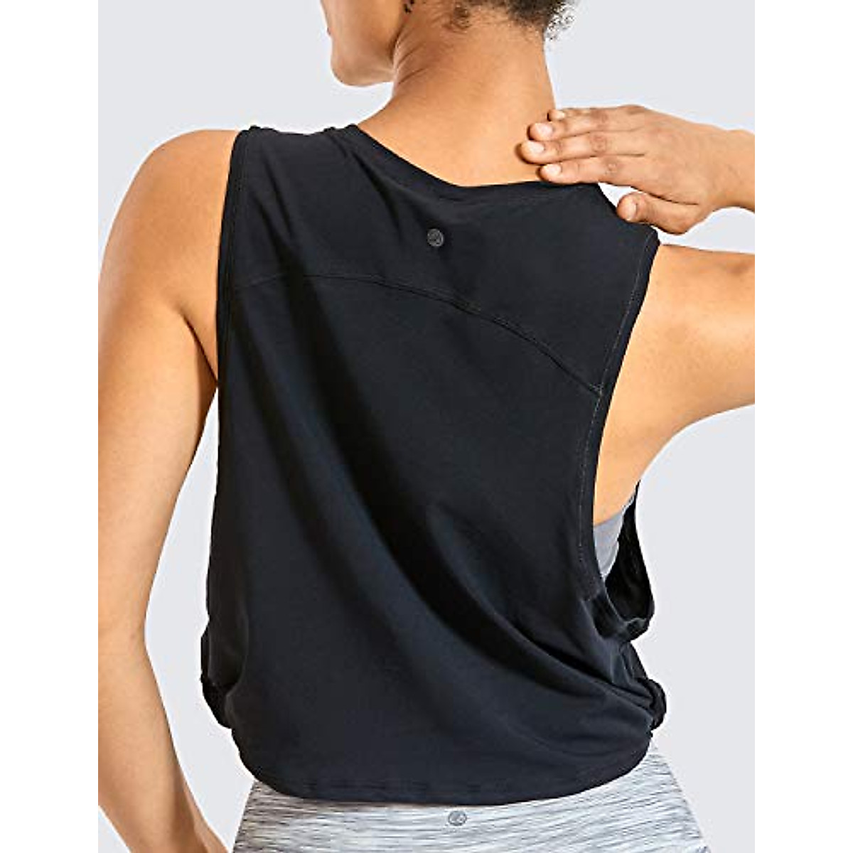 CRZ YOGA Pima Cotton Cropped Tank Tops for Women - Sleeveless Sports Shirts Athletic Yoga Running Gym Workout Crop Tops Deep Armhole-Black Small