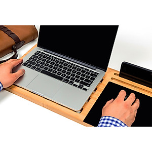 Bookaholic Lap Desk| Enhanced Organic Bamboo Lap Tray with Vent Holes & Built-in Fabric Covered Mouse Pad for 11",13",15" Laptops| Computer,Tablet, Phone Stand