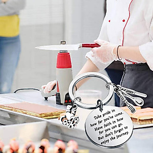 Chef Keychain Gifts Culinary School Gifts Chef Charm Cooking Jewelry Cooking Lover Gift Take Pride in How Far You Have Come (silver)