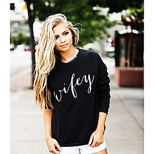 Wifey Sweatshirt t Shirts for Women Shirt just Married Honeymoon Bride Tshirt Womens Wedding Wife Bridal Shower Gift Mrs (Black, Unisex Small)