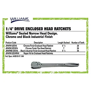 Williams M-52EHFA 1/4-Inch Drive Ratchet, Enclosed Flexible Head, High Polished Chrome