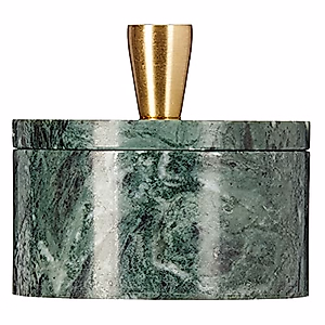 Queenza Green Marble Salt Cellar with Lid and Brass Knob, 3 Inch Salt Box