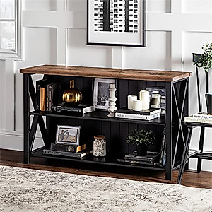 Walker Edison 2 Tier Modern Farmhouse Wood Bookcase Bookshelf Storage Home Office Storage Cabinet, 52 Inch, Black