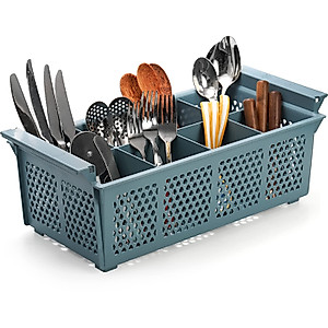 Nicunom Utensil Caddy Silverware Holder with 8 Slots, Kitchen Cutlery Organizer for Spoon, Napkin, Fork, Knives, Cups - Flatware Rack Condiment Caddy for Camping RV BBQ Picnic Party