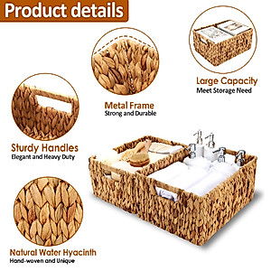 ROSOS Wicker Baskets 2 Pack, Water Hyacinth Wicker Storage Basket with Handles, Large Wicker Baskets for Storage, Wicker Baskets for Organizing, Large Rectangular Wicker Basket, Natural
