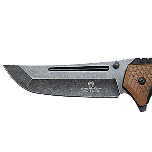 Snake Eye Tactical 12" Heavy Duty Stonewashed Blade Ultra Smooth One Hand Opening Folding Pocket Knife Limited Edition Collectors Knife - Ideal for Recreational Work Hiking Camping (Brown)