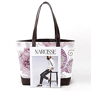 Women's Large Size Canvas Shoulder Bag Hobo Crossbody Handbag Casual Tote, Retro Purple Rose Butterfly Floral