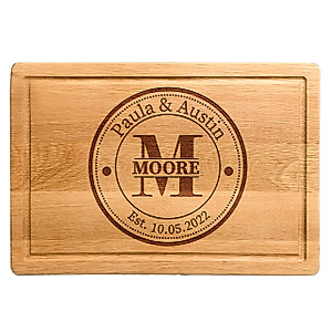 Personalized Cutting Board, Perfect Gifts for Couples or Parents, Customizable Christmas Gifts, Wedding, Anniversary, House Warming Gift Idea, Wooden Kitchen Decor New Homeowners (Bamboo, Large)