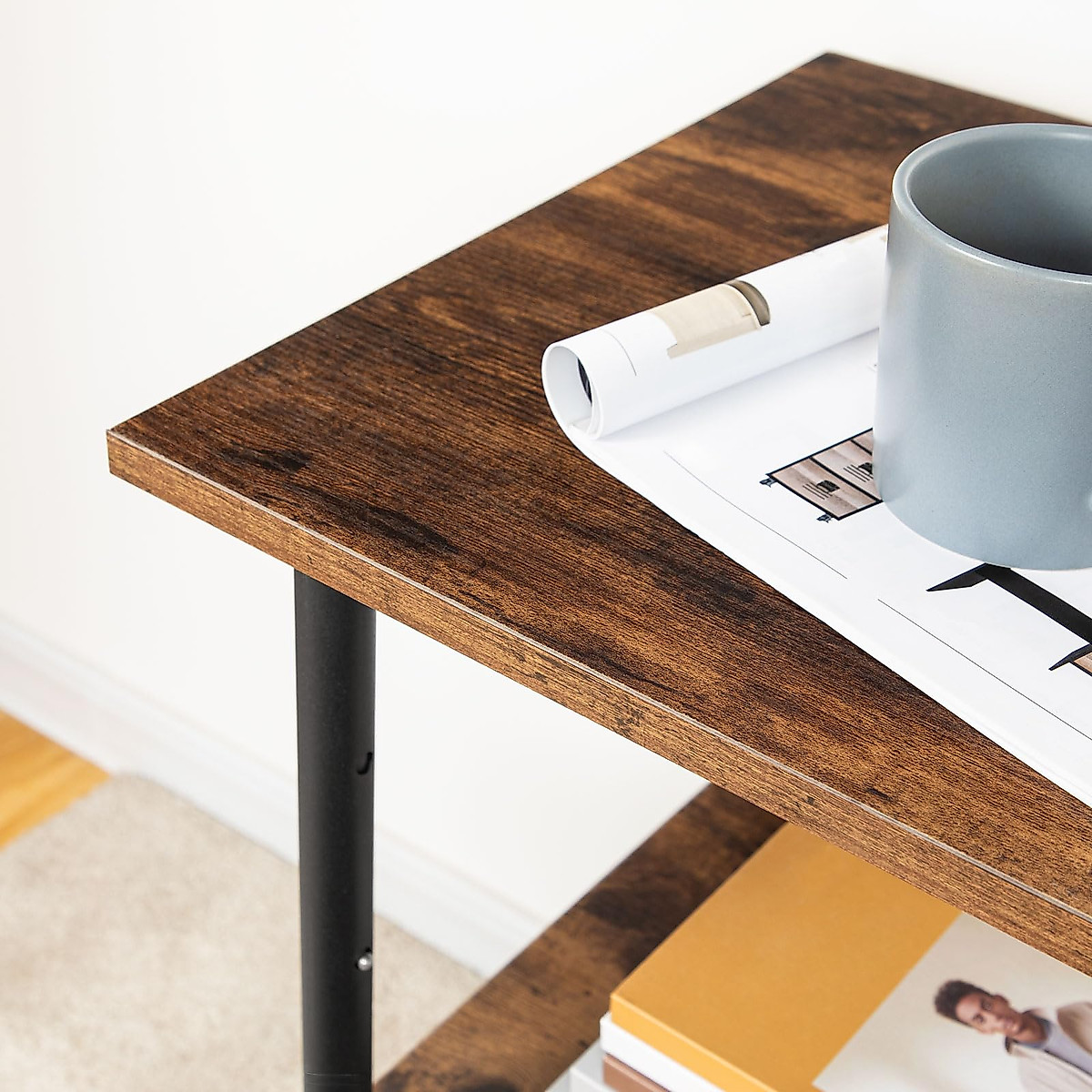 HOOBRO Printer Stand,3-Tier Adjustable Table Printer Cart on Wheels, Heavy Duty Storage Machine Rack for Home Office, Rustic Brown and Black BF03PS01