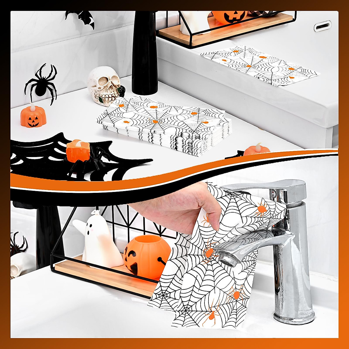Homlouue 100 PCS Halloween Paper Napkins, Halloween Spider Webs Napkins, Halloween Napkins Disposable for Halloween Party Dinner Decorations Holiday, Halloween Guest Napkins for Home Party Supplies