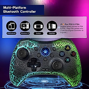 Joso Wireless Controller, Phone Controller for Gaming RGB Light, Game Controller for Switch/PC/iPad/Tablet/Android/iPhone Game Controller with Phone Clip, Custom Buttons, Macro, Turbo, Dual Vibration
