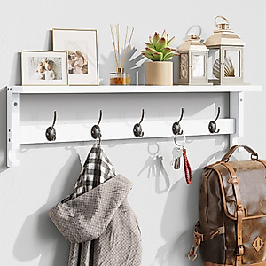 AMBIRD Coat Rack Wall Mount with Shelf, 28.9 Inches Coat Hooks Wall Mounted with 5 Hooks, Hat Wall Hooks for Hanging in Entryway, Living Room, Bathroom, Bedroom (White, 28.9 * 4.5 inches)