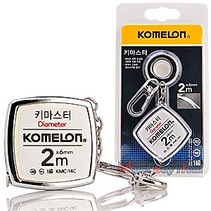 Komelon KMC-14C Keymaster Metric Tape Measure 2-Meter/Diameter Keychain Pocket Mini Key Chain Ring Chrome Coated Measuring Tool with English Manual Included