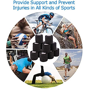 Self Adherent Cohesive Bandages 2" x 5 Yards - 12 Pack Self Adherent Wrap Medical Tape, Black Adhesive Flexible Breathable First Aid Gauze Wrap for Medical Use, Sports, First Aid Wrist Ankle (Black)