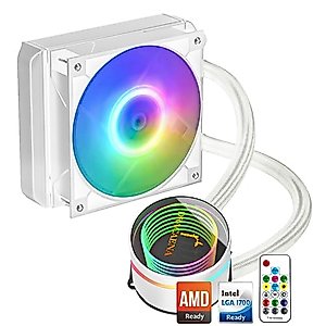 Dracaena 120mm AIO CPU Cooler, 120mm Radiator, 120mm ARGB PWM Fans, Color Change Remote, Leakproof Technology,High Flow Pump, ARGB Liquid Cooling System, AMD AM5/AM4 -Intel LGA 1700/1200/115X, White