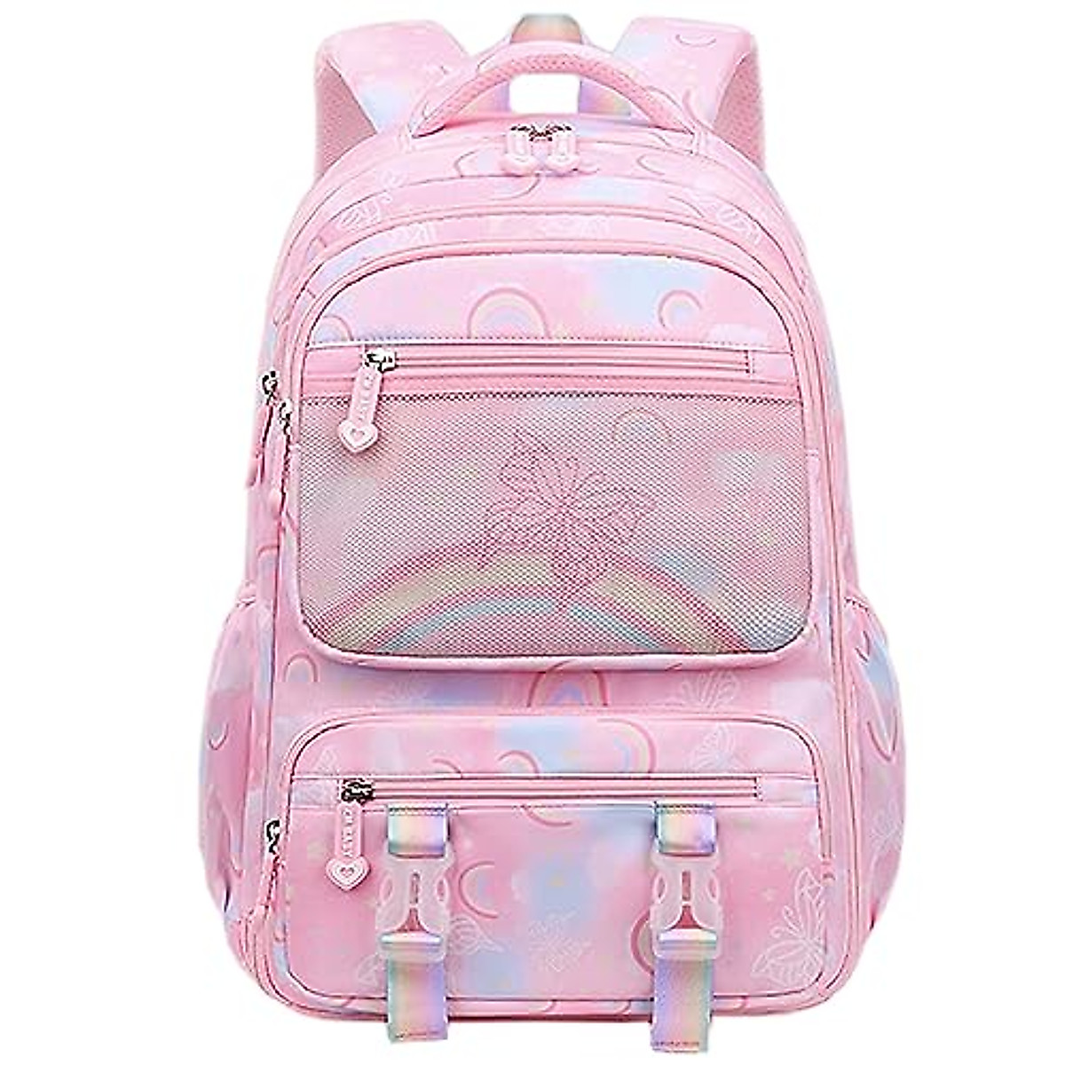 BYXEPA Girls Backpack, 16.5 * 13.5 * 7 inches School Backpack for Girls, Lightweight Kids Backpack with Compartments, Kids' School Book Bag for Elementary Student (Pink)