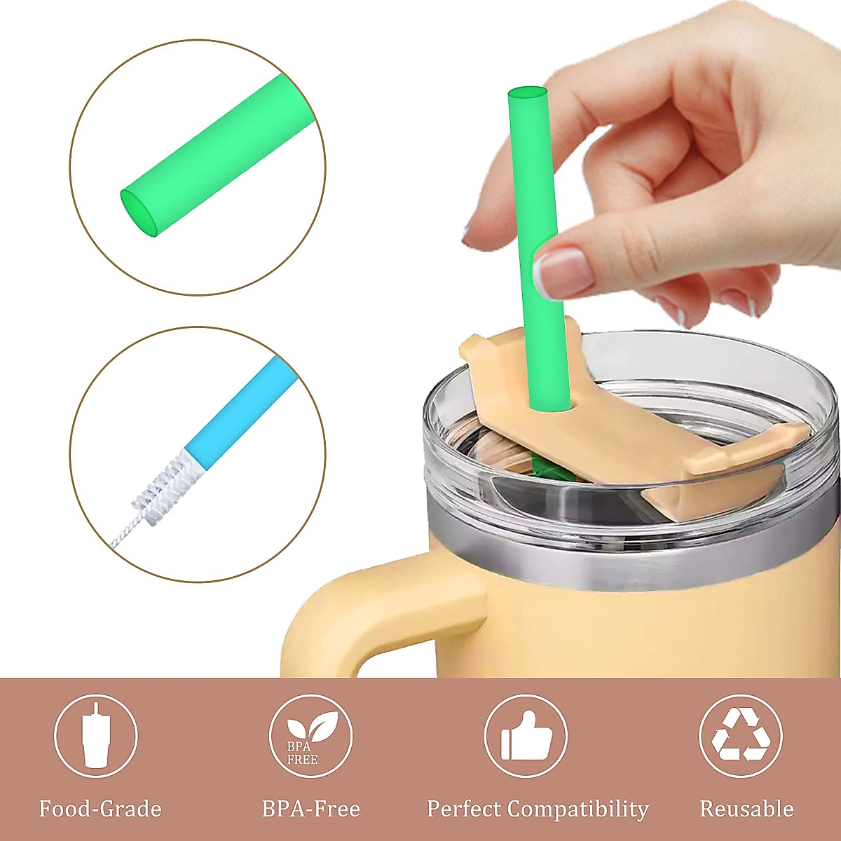 Silicone Replacement Straws for Stanley 40 oz 30 oz Cup Tumbler -6 PCS Straws Replacement for Stanley Adventure Travel Tumbler, Straw with Cup Cleaner for Stanley 40 oz 30 oz Cup