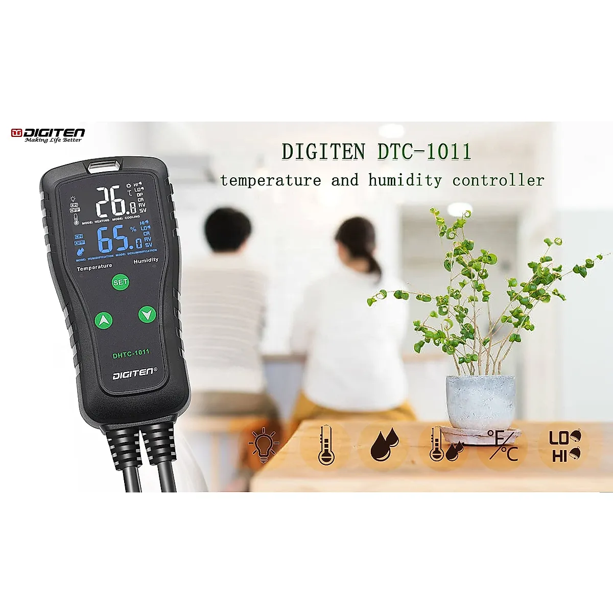 SENSTREE Temperature and Humidity Controller Outlet Plug-in Thermostat Humidistat Reptile Humidity Controller Greenhouse Thermostat Dual Stage Pre-Wired Electronic Temperature and Humidity Controller