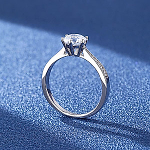 Auroradia Moissanite Diamond Engagement Ring for Women | D Color VVS1 Clarity Round Cut Solitaire Rings Wedding Band | 18K Platinum Sterling Silver | Engagement Ring with Channel Setting | Wedding Engagement and Birthday (7, 1)