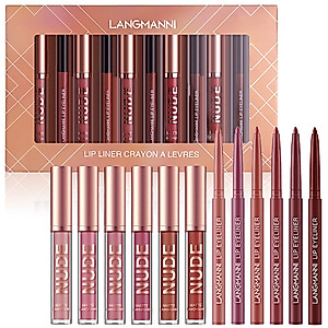 KIMIEYE 12Pcs Lip Liner and Lipstick Set, Super Long Lasting Waterproof Velvety Matte Lipstick High Pigmented Professional Lip Makeup Gift Kit for Women (12PCS,SET A)