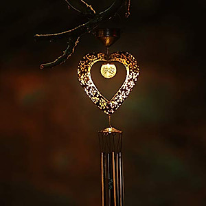 newvivid Solar Powered Wind Chimes Solar Heart-Shaped LED Wind Chimes Crackle Glass Ball LED Light with Metal Tubes Waterproof for Home Garden Patio Party Festival Decor…