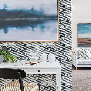 Tempaper Blue Moon Moire Dots Removable Peel and Stick Wallpaper, 20.5 in X 16.5 ft, Made in the USA