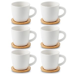 Hasense 8 oz Cappuccino Cups with Saucers set of 6, Porcelain Coffee Mugs Latte Mugs with Handle Perfect for Double Shot, Americano, Milk and Tea, White