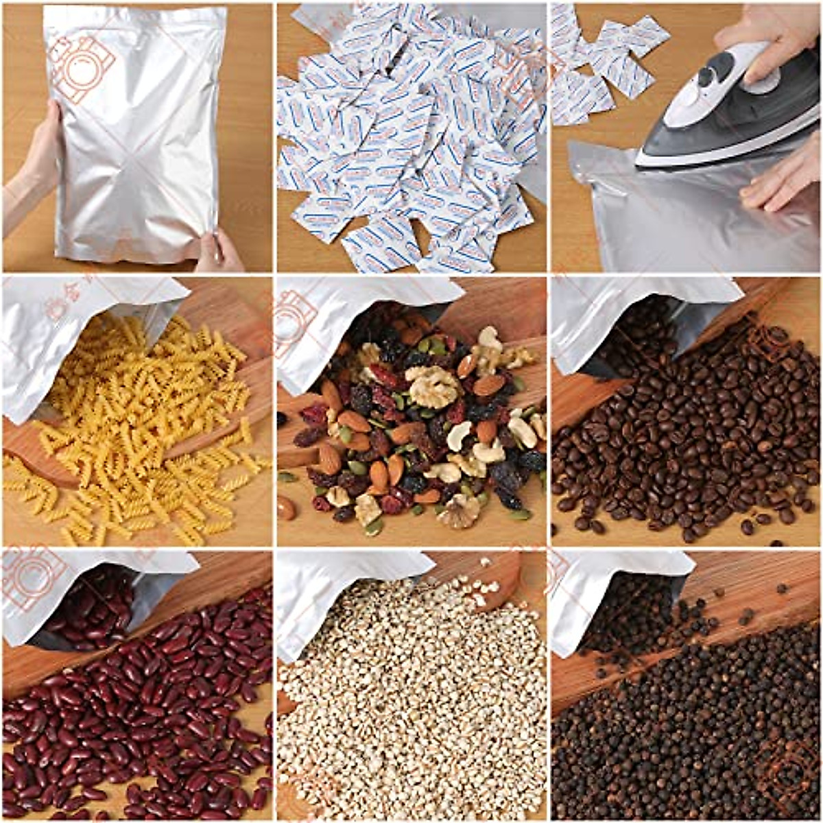 100 Packs Reusable Mylar Bags with Oxygen Absorber 1 Gallon( 9.44 Mil,10"x14" 6"x9" 4.3"x6.3" ) Mylar Bags for food storage for Grains, Wheat, Rice, Legumes, Meat Long Term Food Storage Home Organization
