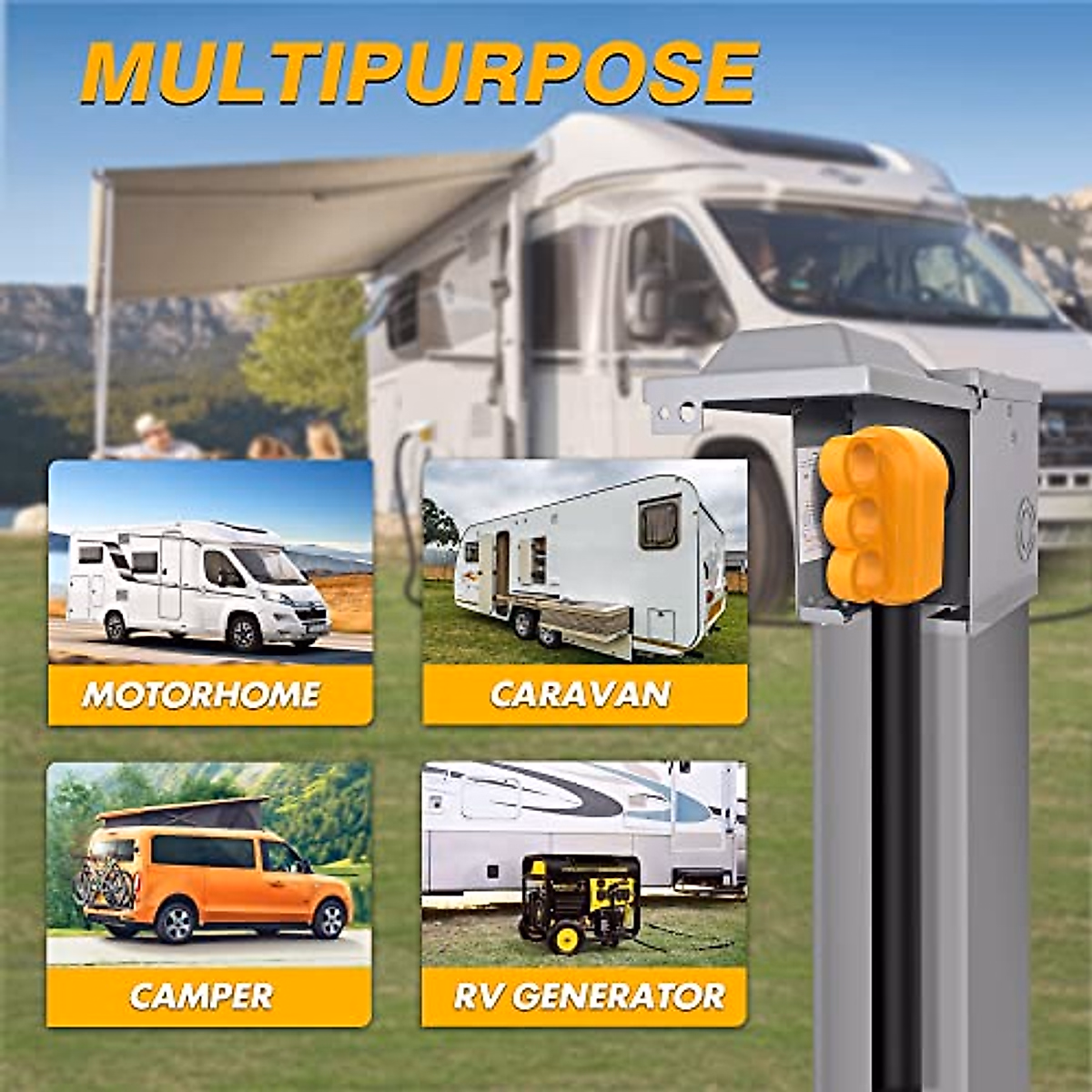 MICTUNING 125 250V 50Amp Heavy Duty RV Replacement Male Plug with Ergonomic Handle Yellow