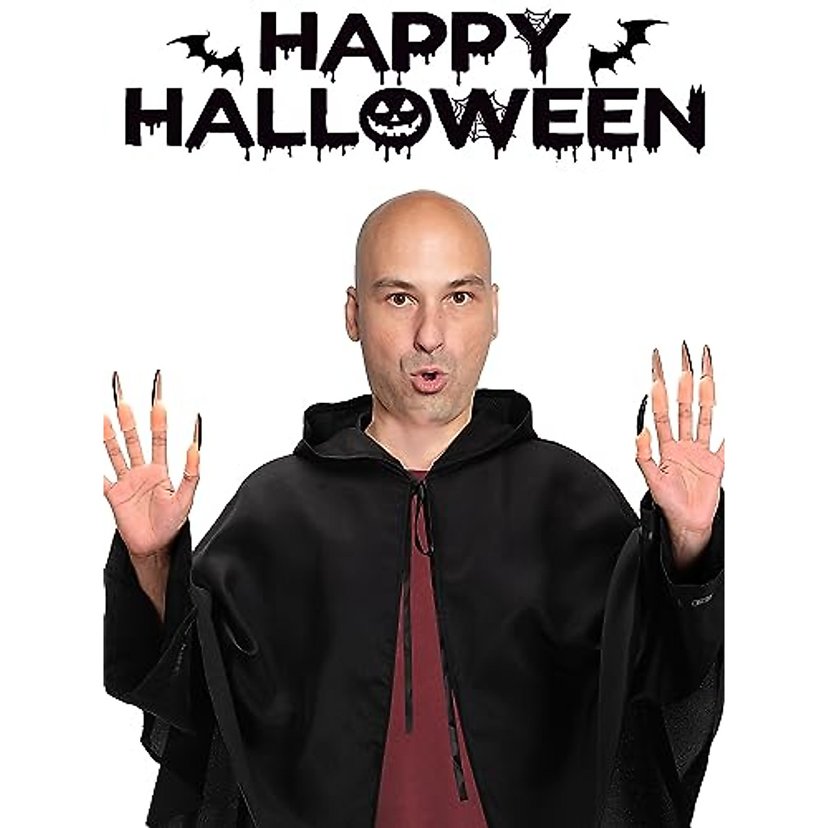 Ramede Halloween Wizard Costume with Black Capes Bald Cap Hairnet and False Nail Finger Tips for Holiday Cosplay Party Men (Large)