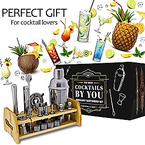20-Piece Cocktail Mixology Shaker Set - Bartender Kit with Bamboo Stand - Bar Accessories Kit Including a Martini Shaker, Bar Jigger, Syrup Dispenser & Mixer Recipe Book