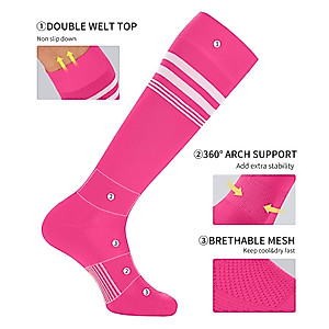 CS CELERSPORT 2 Pack Kids Soccer Socks for Youth Men and Women Sport Softball Socks with Cushion Rose Pink, Small