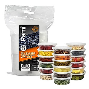 PAMI Deli Plastic Containers With Lids [48-Pack, 8oz] - Small Food Containers For Sauces, Salsas, Dips - BPA-Free, Microwave & Freezer Safe Food Storage Pots- Clear Meal Prep Condiment Containers
