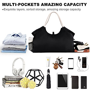 SunFlowerLife Waterproof Sports Tote Gym Bag Swimming Yoga,Travel Duffel Bag For Women, Tote Carry On Bag with Wet Pocket & Shoes Compartment, Weekender Bags For Women Travel (B-Black)