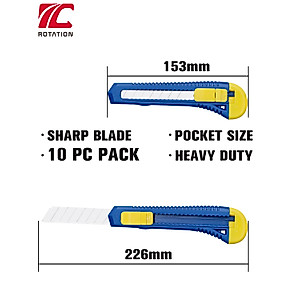 ROTATION Utility Knifes 10-Pack, 18mm Wide Blade Cutter for Boxes, Cartons, Cardboard Cutting, Retractable Box Cutter, Suitable for Office and Home Use