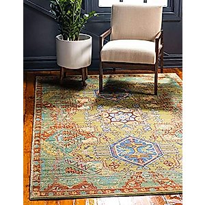 Unique Loom Austin Collection Vibrant Colors, Abstract, Traditional Area Rug, Rectangular 6' 0" x 9' 0", Light Green/Beige